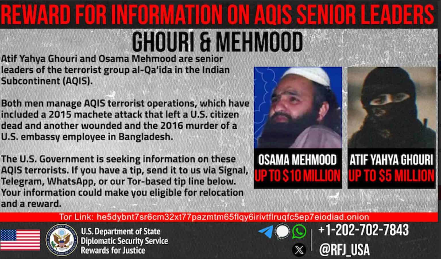 US offers $10 million reward for leader of Al Qaeda in the Indian Subcontinent - News & Opinion ...