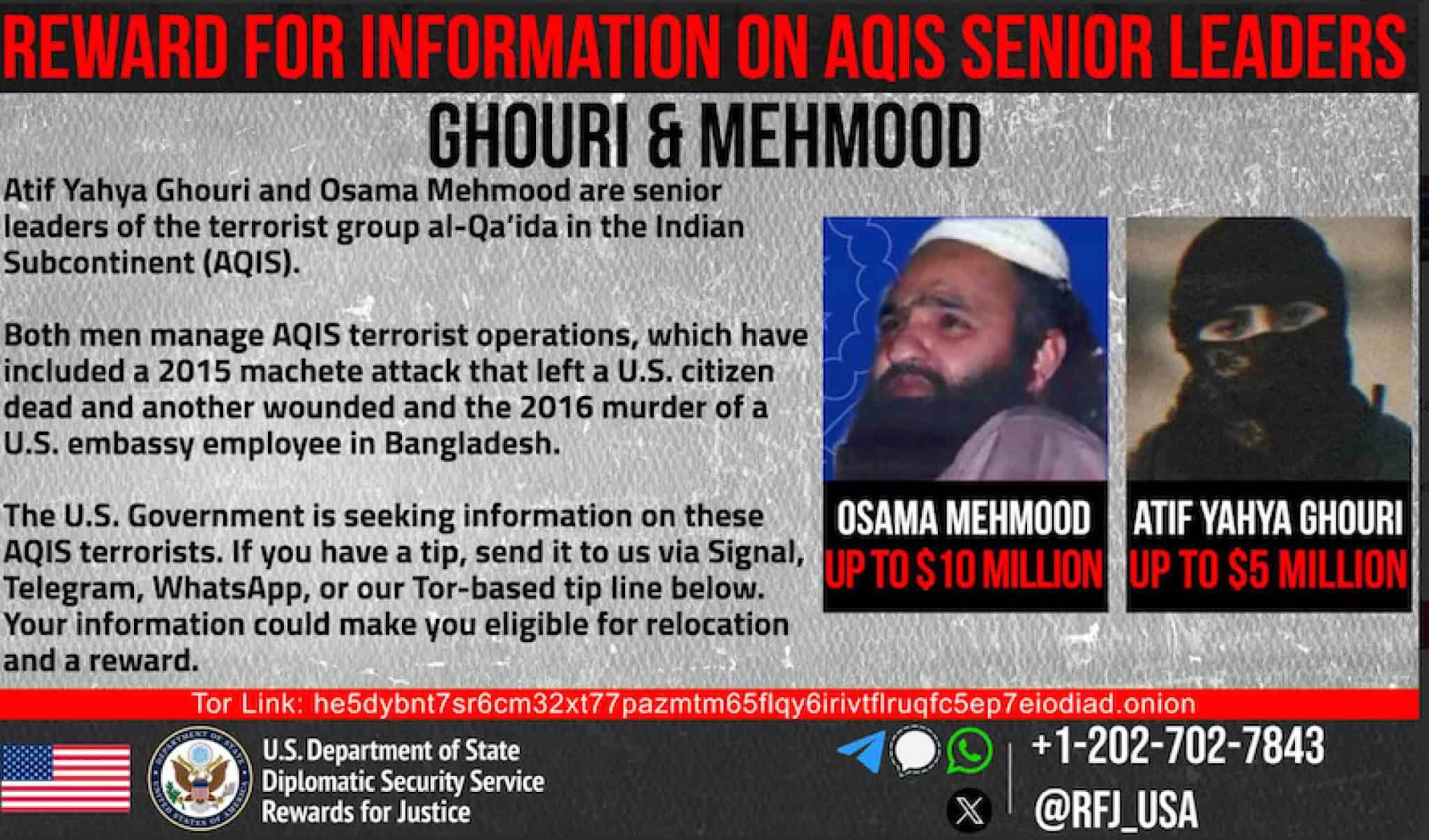 US offers $10 million reward for leader of Al Qaeda in the Indian ...